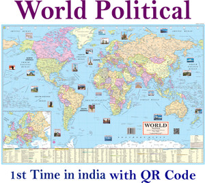 World Political Map Wall Poster, 100x70 cm, with QR Code, Paper Print ...