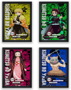 set of 4 demon slayer poster with frame anime wall posters (size_13x9.8 ...