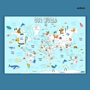 Bright Interactive World Map – 24 x 33 Inch Poster with Continents ...