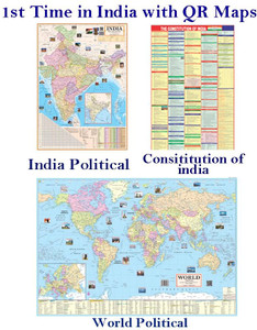 India & World Political Map with QR Code, Non-QR Constitution, Set of 3 ...