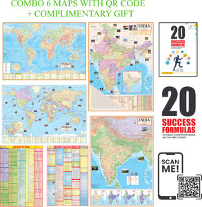 Combo 6 India and World Political, Physical Maps with Constitution of ...