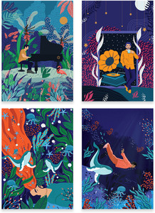 Illustrated Poster - Set of 4 Colorful A3 Posters to Brighten Your ...