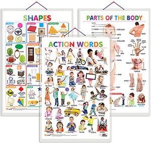 Set of 3 Shapes, Parts of the Body and Action Words Chart for Kids | 20 ...