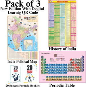 Pack of 3 Maps of India – Political Map, Periodic Table Chart & History ...