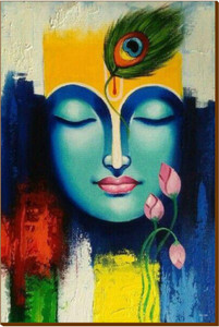 Modern Art Lord Krishna Ganesha Religious Poster with Wooden Base ...