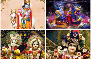 Poster 4 Combo Bal Krishna, Lord Krishna Poster | Radha-Krishna,Laddu ...