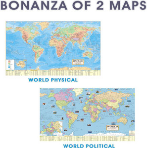 WORLD ENGLISH MAPS (Both Political & Physical) Pack of Set Of 2, Map ...