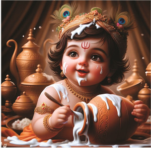 Rc Decor Baby Krishna With Butter God Wall Poster For Pooja Room ...