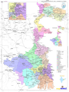 Map of { WEST BENGAL } with Towns, Highways-Rail and District ...