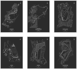 Pack of 6 - F1 Maps Art Wall Posters 8x12 inch (A4 Size) Included Glue ...