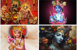 Poster 4 Combo Bal Krishna, Lord Krishna Poster | Radha-Krishna,Laddu ...