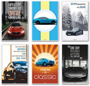 Combo Set of 6 Motivational Inspirational Cars Quotes Poster | Positive ...