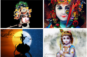 Poster 4 Combo, Bal Krishna, Lord Krishna Poster | Radha-Krishna,Laddu ...