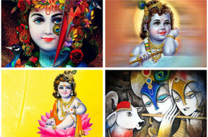 Poster 4 Combo Bal Krishna, Lord Krishna Poster | Radha-Krishna,Laddu ...