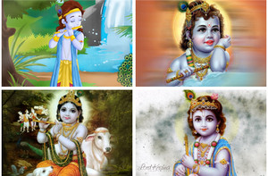 Poster 4 Combo, Bal Krishna, Lord Krishna Poster | Radha-Krishna,Laddu ...