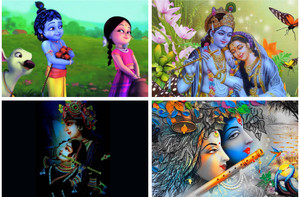Poster 4 Combo Bal Krishna, Lord Krishna Poster | Radha-Krishna,Laddu ...