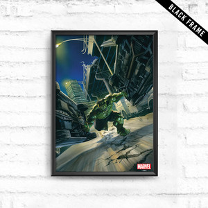 Hulk Smashes City - Official Hulk Poster Black Frame Photographic Paper ...