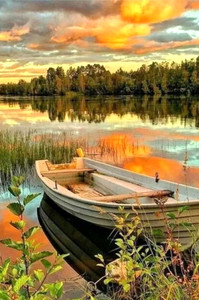 C Zone_Boat On Lake Painting Poster Beautiful Wall (12 x 18 inch ...
