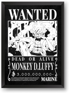 ANIME POSTER FRAME - WANTED ONE PIECE LUFFY - Black Framed Wall Poster ...