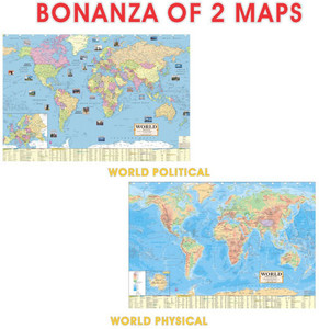 WORLD ENGLISH MAPS (Both Political & Physical) Pack of Set Of 2, Map ...
