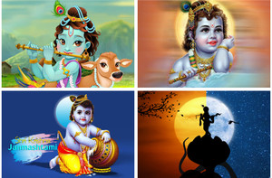 Poster 4 Combo, Bal Krishna, Lord Krishna Poster | Radha-Krishna,Laddu ...