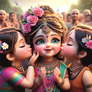 Baby Shree Radha Rani With Freinds God Wall Poster For Pooja Room ...