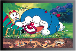 Doraemon Cartoon Poster with Frame Gloss Lamination M8 Paper Print ...
