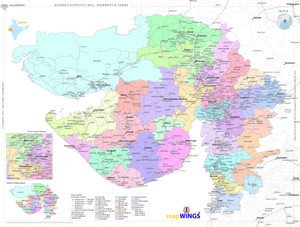Map of { GUJARAT } with Towns, Highways-Rail and District Boundaries ...