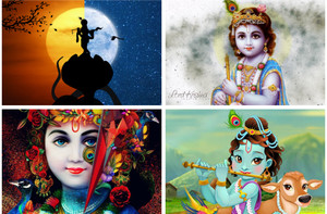 Poster 4 Combo, Bal Krishna, Lord Krishna Poster | Radha-Krishna,Laddu ...