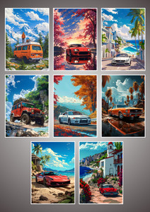 Animated Car Poster Collection - Set of 8 | A4 Size 300 GSM Matte ...