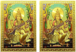 Goddess Saraswati Golden Plated Small Photo Sticker Combo (Pack of 2 ...