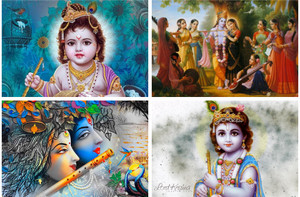 Poster 4 Combo Bal Krishna, Lord Krishna Poster | Radha-Krishna,Laddu ...