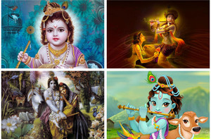 Poster 4 Combo Bal Krishna, Lord Krishna Poster | Radha-Krishna,Laddu ...