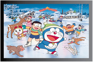 Doraemon Cartoon Poster with Frame Gloss Lamination M7 Paper Print ...