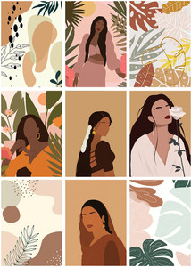 Set of 10 Boho Women Art Model : 15 Wall Stickers Wall Decor Poster for ...