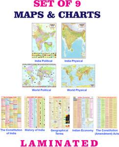 MAPS CHARTS SET OF 9 ( LAMINATED ) FOR UPSC | India & World Map ( Both ...