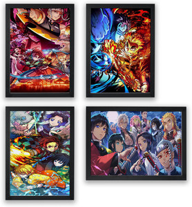 set of 4 demon slayer poster with frame anime wall posters (size_13x9.8 ...