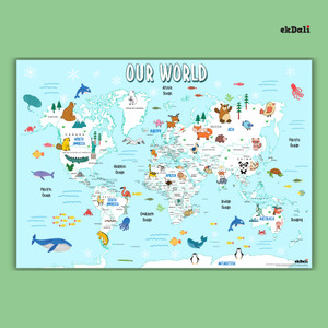 Interactive World Map for Kids – 24 x 33 Inches with Geography Icons ...