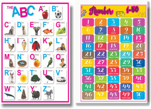 Set of 2 ABCD, 1 to 50 Numbers Hd Print for Kids Learning Paper Print ...