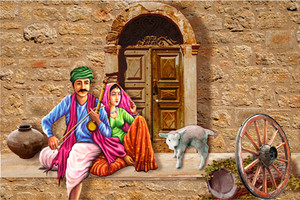 Rajasthani Painting | Rajasthani Poster Sparkle Coated Self Adhesive ...