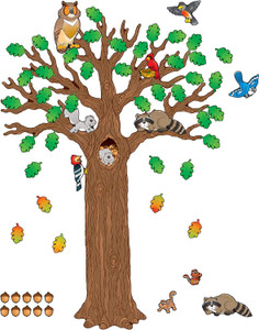 Woodland Bulletin Board Set—Seasonal Tree Cutout With Forest Animals ...