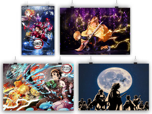 Demon Slayer superhero 1046 Pack of 4 for wall decoration Fine Art ...