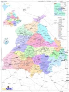Map of { PUNJAB } with Towns, Highways-Rail and District Boundaries ...