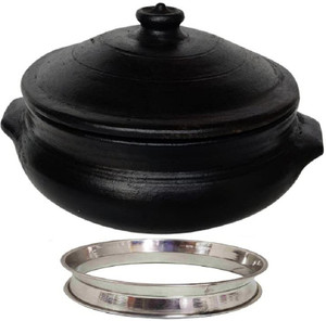 ziaon Handi/Earthen Pot Cooking Pot with Lid, Steel Ring - 3 Litre ...