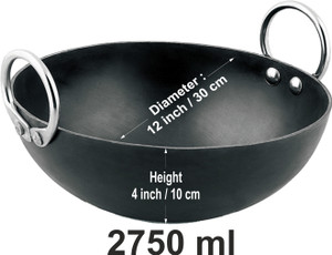 VeerEnterprises Ms Pure Iron / Loha Deep Frying 12 Inches Kadhai 30 cm ...