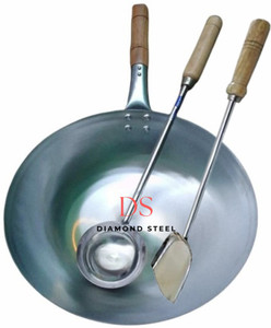 DIAMOND STEEL Chinese kadai with Ladle & Turner| Iron Wok for home ...