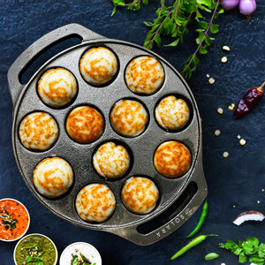 Solara Cast Iron Paniyaram (12 Cavities) 8''Inch Chetty Pan 20 cm ...