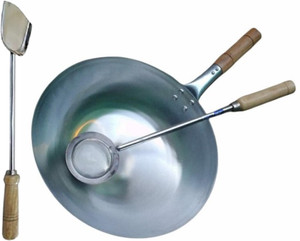 DIAMOND STEEL Chinese kadai with Ladle & Turner| Iron Wok for home ...