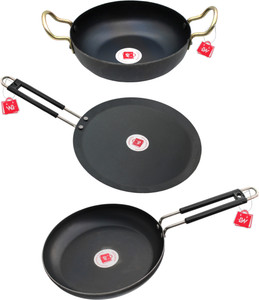 LAZYwindow Traditional Iron Deep Bottom Kadai + Flat Tawa & Fry Pan 20 ...