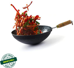 The Indus Valley Light Iron Chinese Wok with Strong Wooden Handle - 10 ...